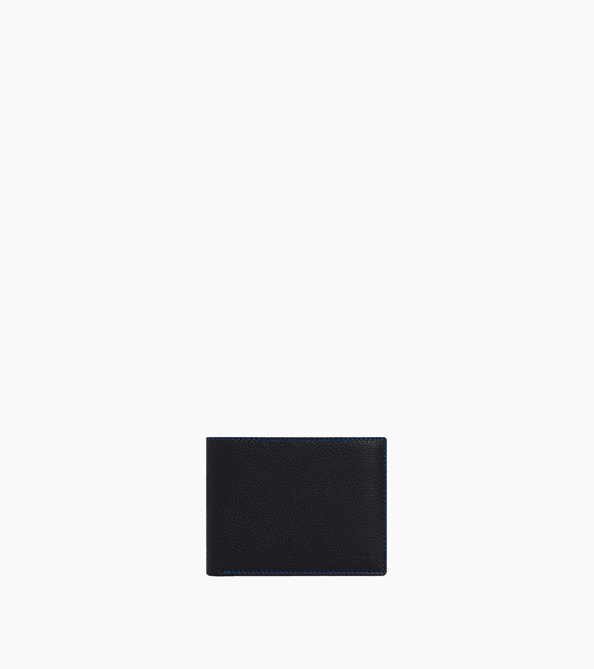 Charles flap wallet with 2 gussets in grained leather black & blue