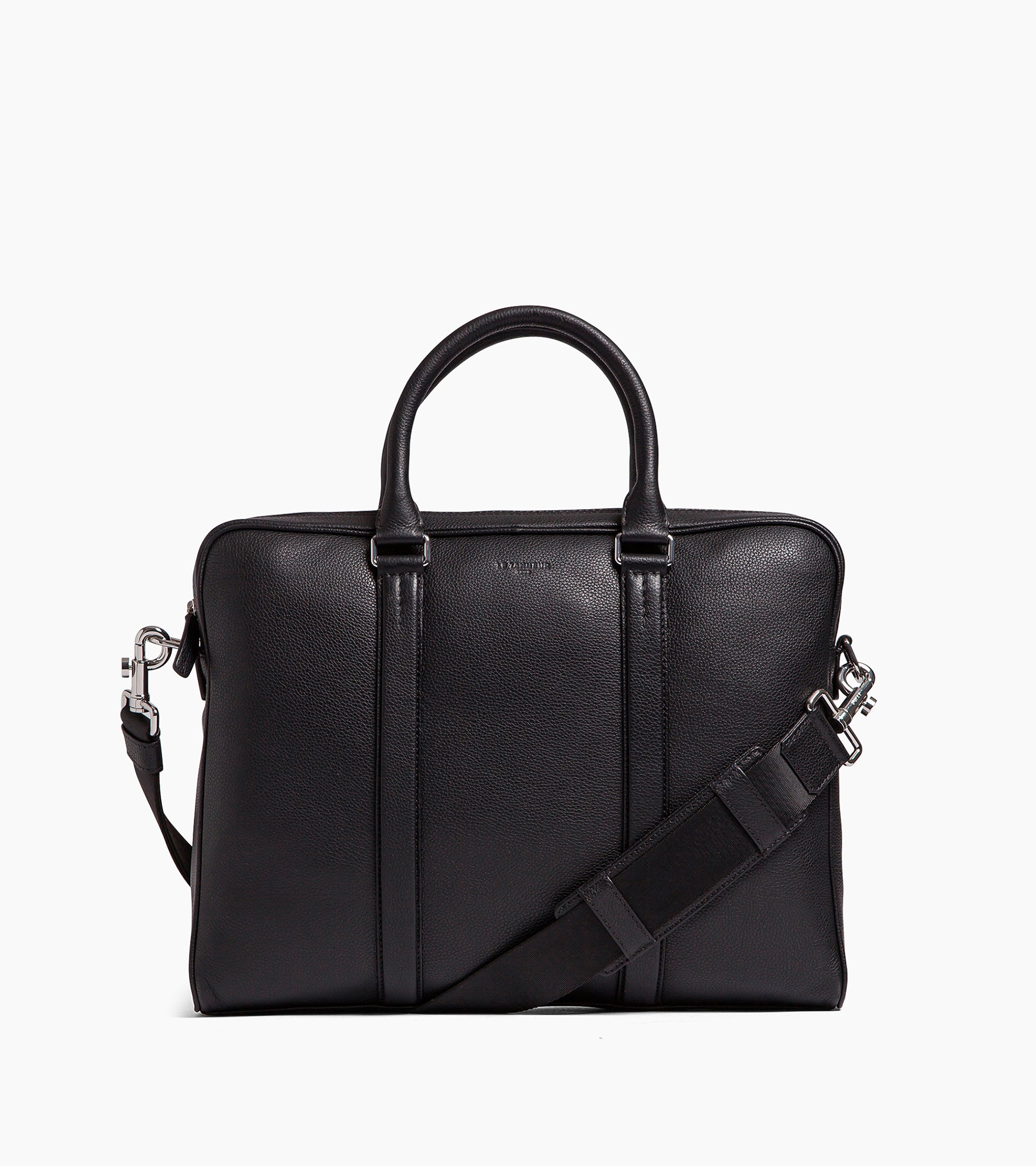 Charles slim, 14" briefcase in grained leather black