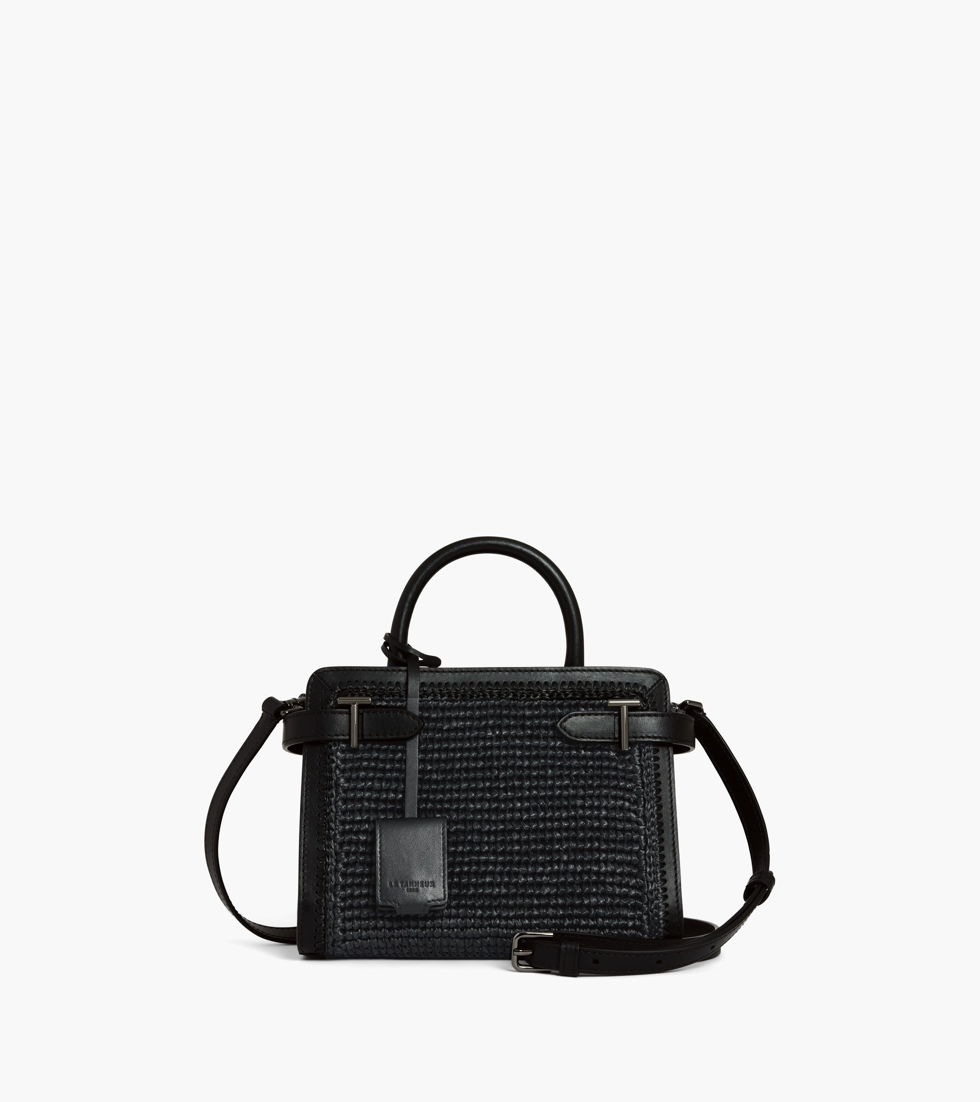 Small Emilie handbag in raffia effect and smooth leather