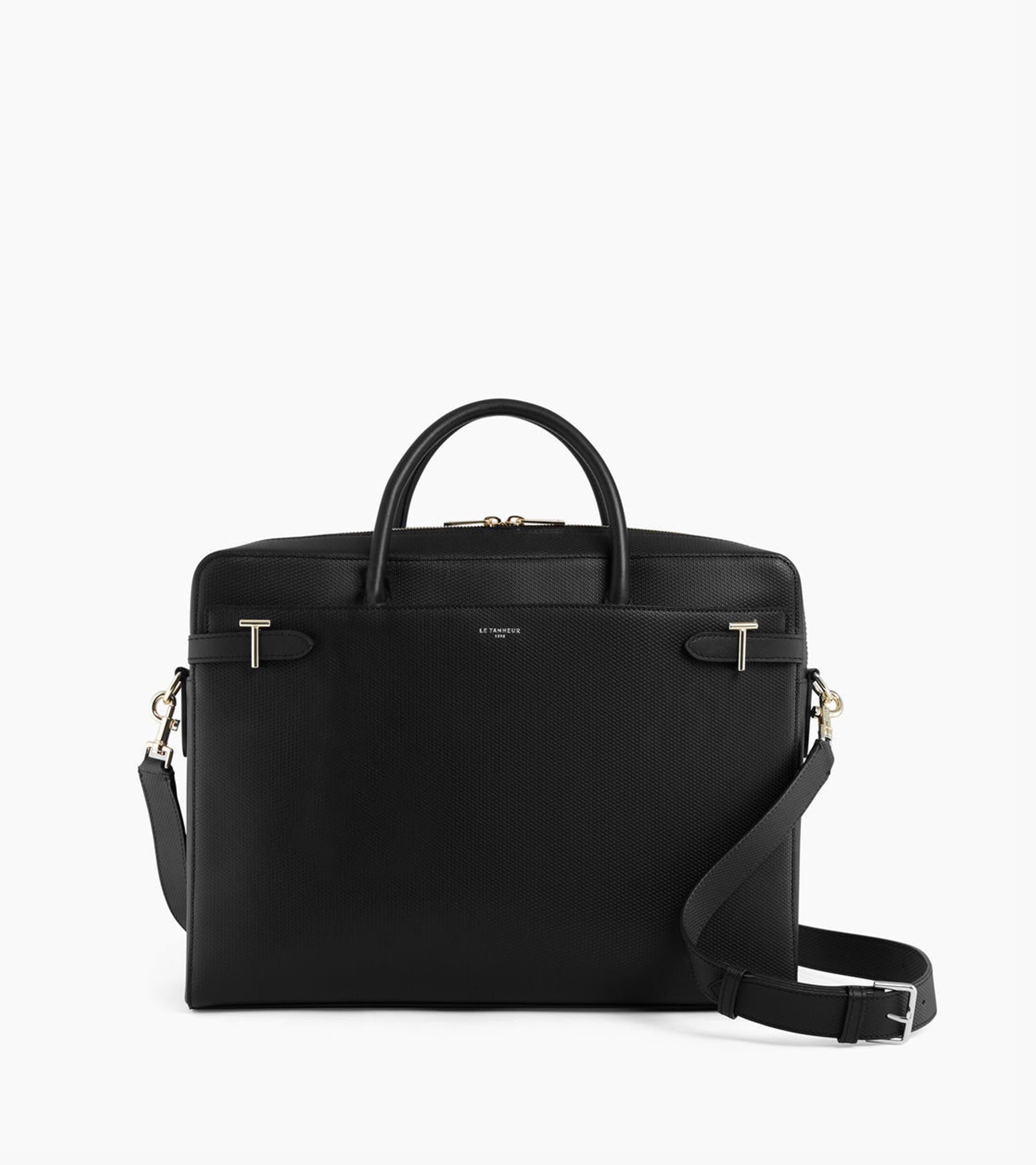 Emilie 15" briefcase in monogrammed leather